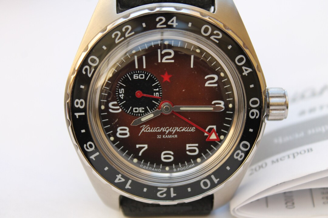 Vostok Komandirskie GMT 02017a-automatic Watch 12/24h Soviet-russian ...