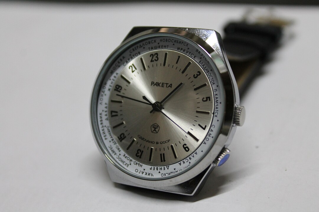 Soviet Raketa Cities 24H Mineral Glass Mechanical Watch Vintage Unique ...