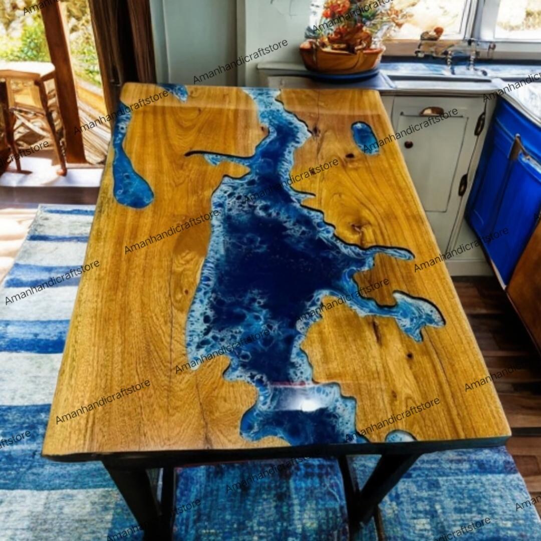 Epoxy Blue River Table | Handmade Resin Dining Table | Kitchen & Living ...