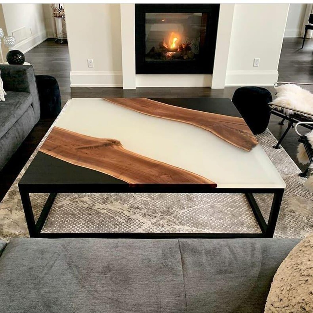 Handmade Square Epoxy Resin Table, White Resin River, Custom Wood - Etsy