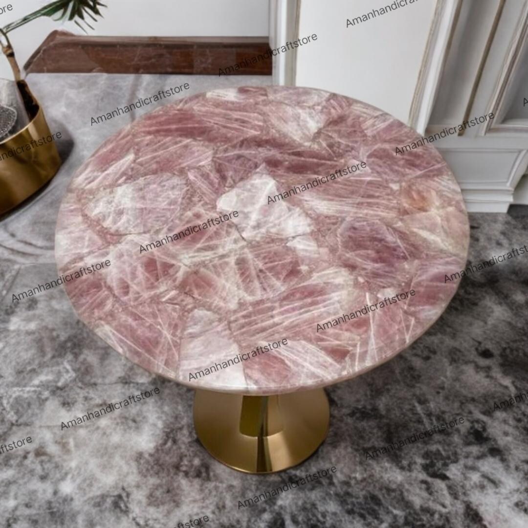 Rose Quartz Round Table Top, Natural Pink Stone, Living Room Furniture ...