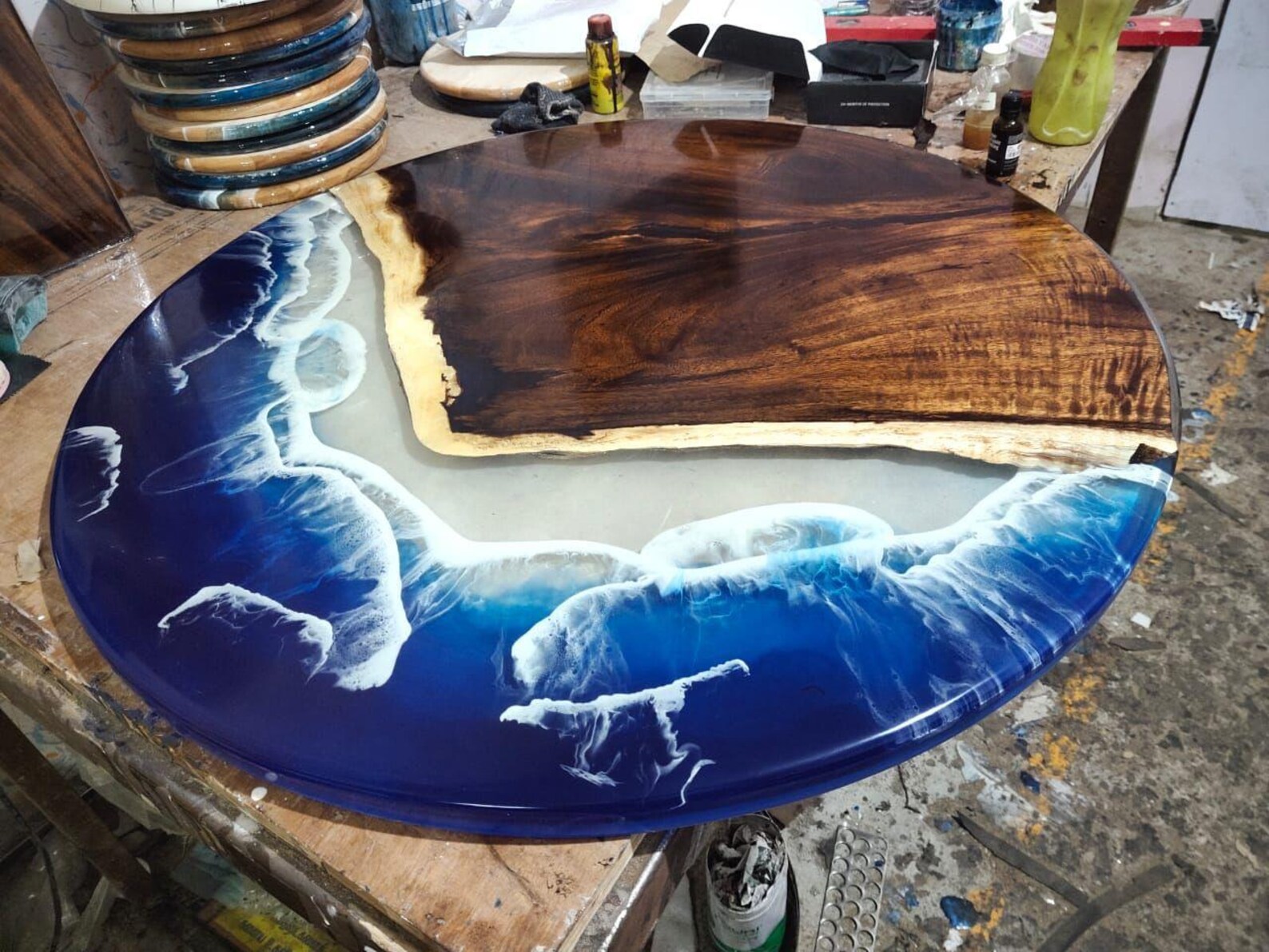 Ocean Beach Epoxy Table, Epoxy Resin Walnut Dining Table, Center Table ...