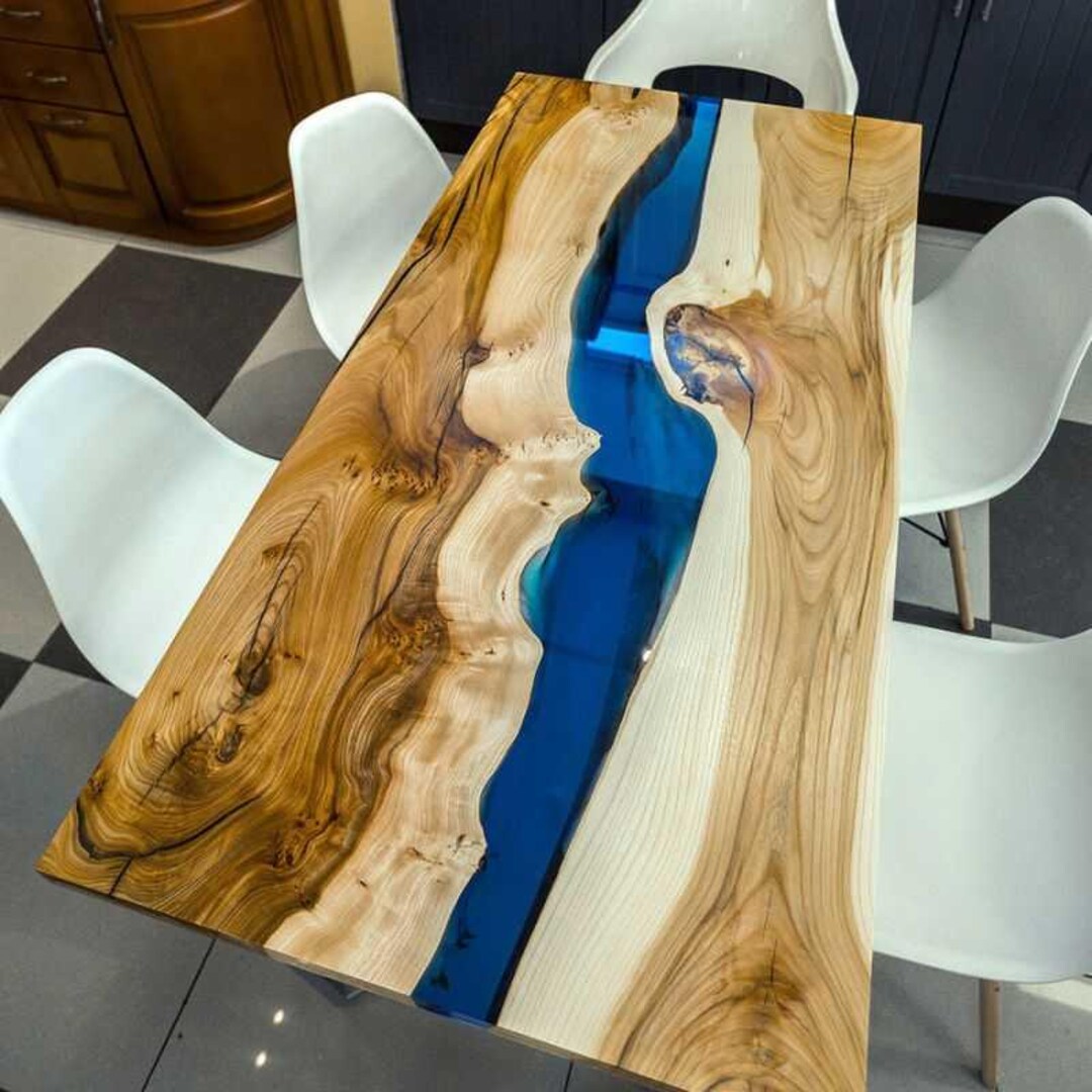 Epoxy Wood Table, Clear Blue Epoxy Table, Epoxy Resin Dining Table ...