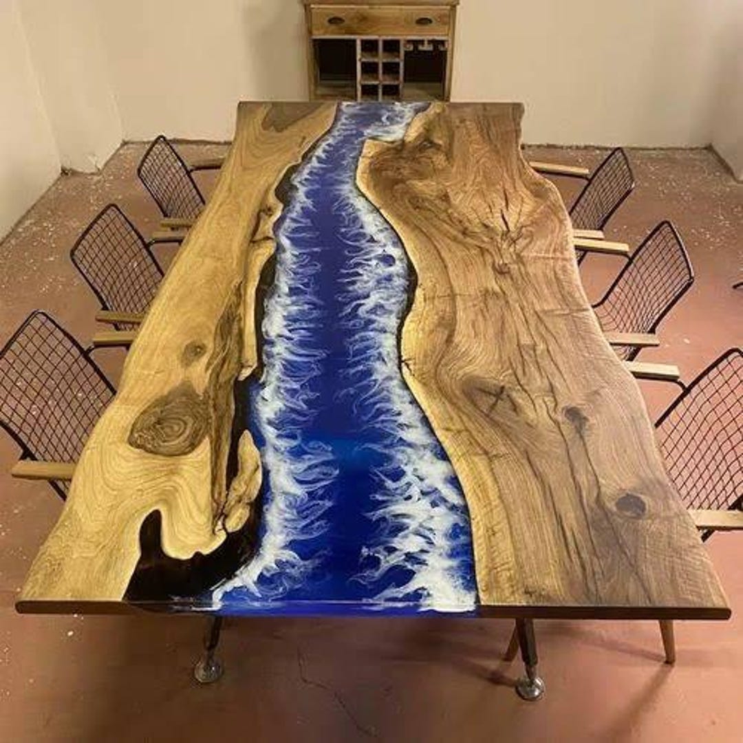 Blue Ocean Dining Table, Blue Epoxy Resin Living Room Table, Resin ...