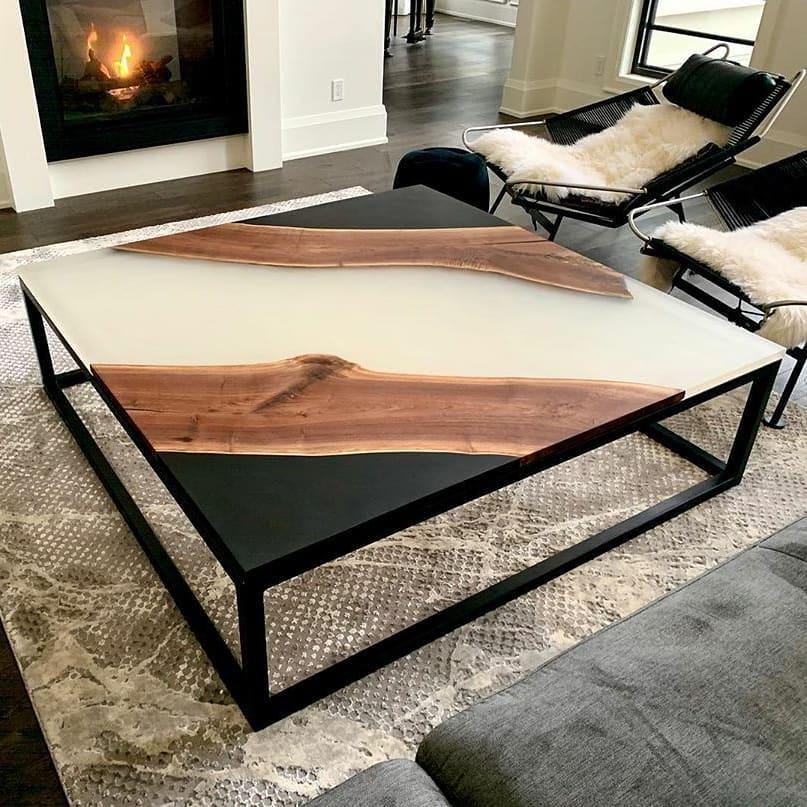 Handmade Square Epoxy Resin Table, White Resin River, Custom Wood - Etsy