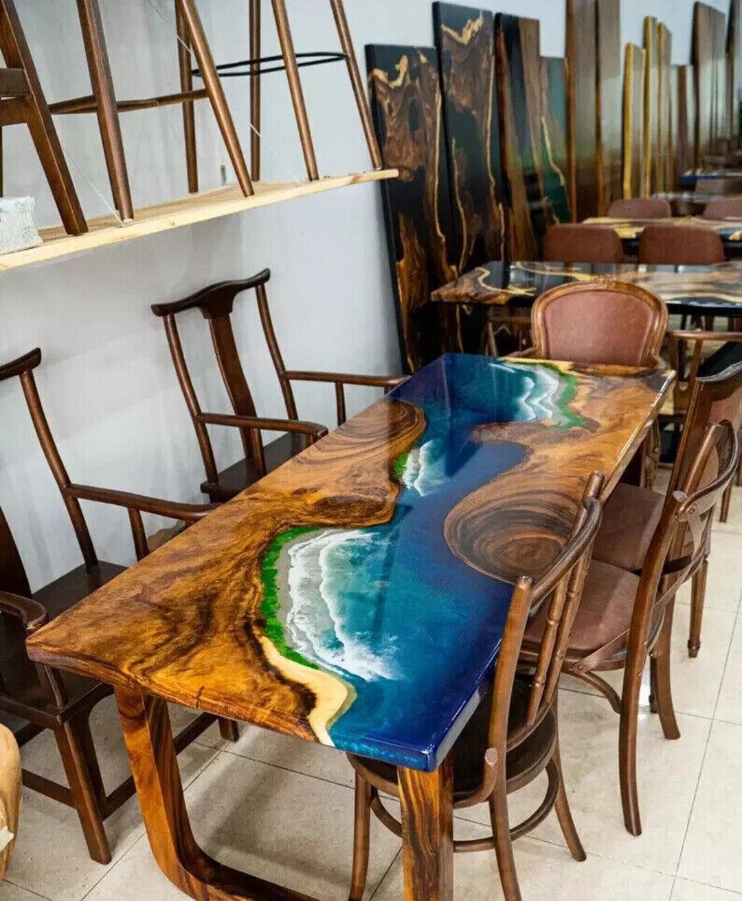 Epoxy River Table, Blue Epoxy Ocean Wave Table, Epoxy Center Table Top ...