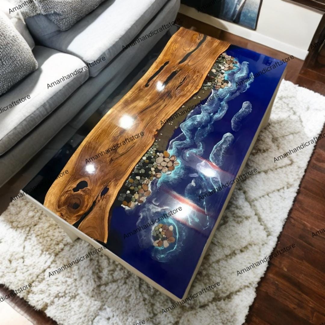Epoxy Ocean Table, Epoxy River Table, Blue Epoxy Ocean Wave Table ...