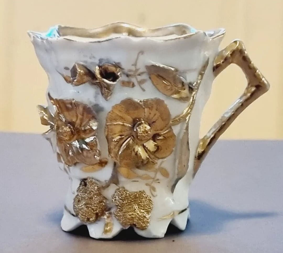Rococo Porcelain Cup | European Antique Small Tea Cup Gold Gilt Flowers ...