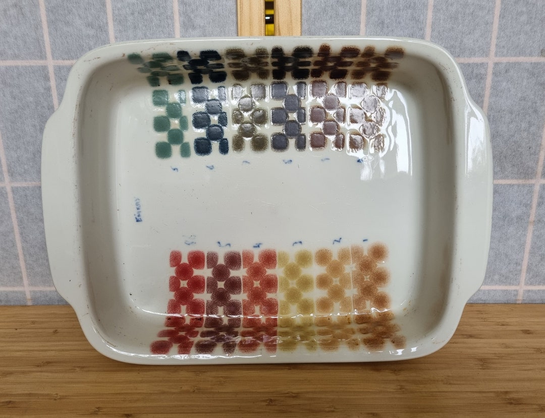 Large Vintage Baking Dish | Retro Ceramic Casserole With Abstract ...
