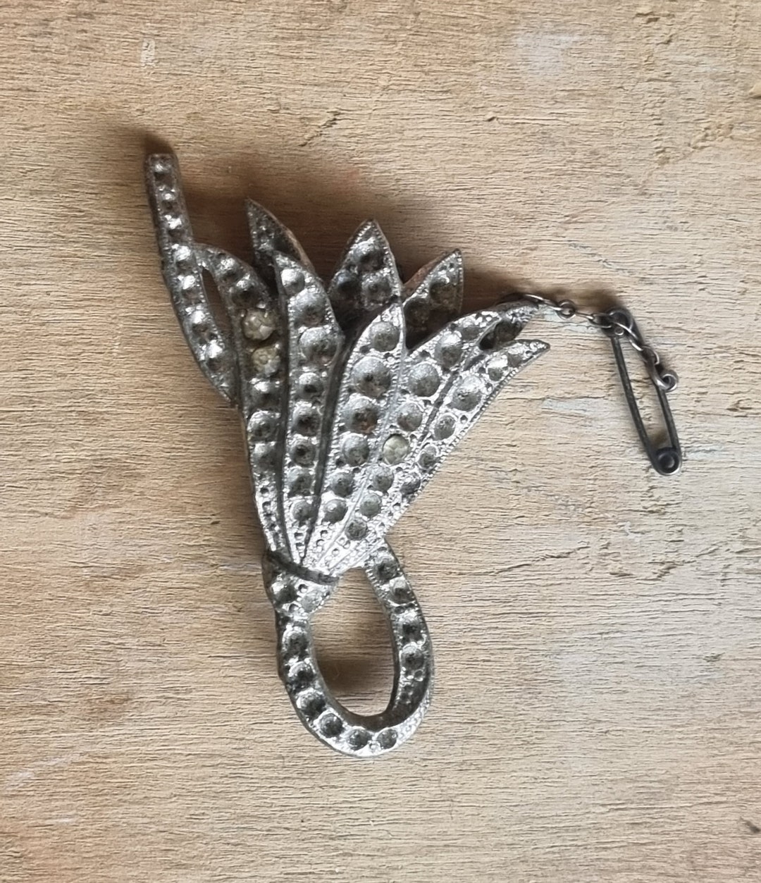 Vintage Antique Pot Metal Clear Crystal Flower Pin, Silvertone Metal ...