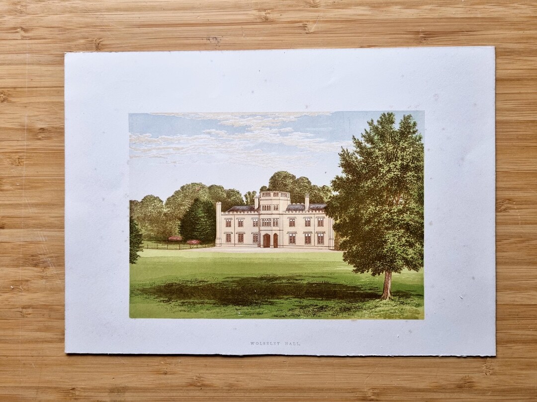 Original 1800s British Castle, Manor and Country House Lithograph Print ...