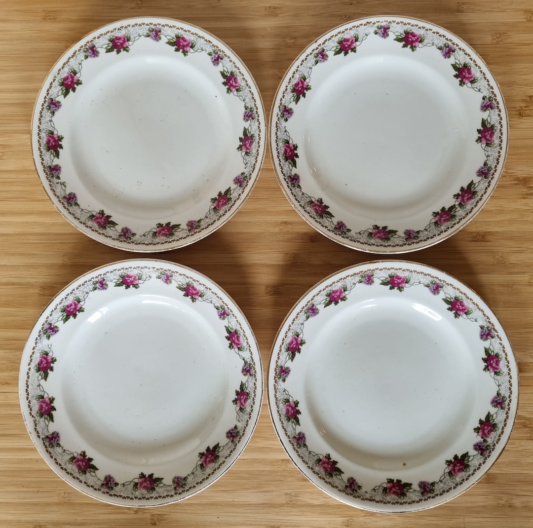 Floral China Plates Set of 4 Shabby Chic Garden Tea Party, Vintage Cake ...