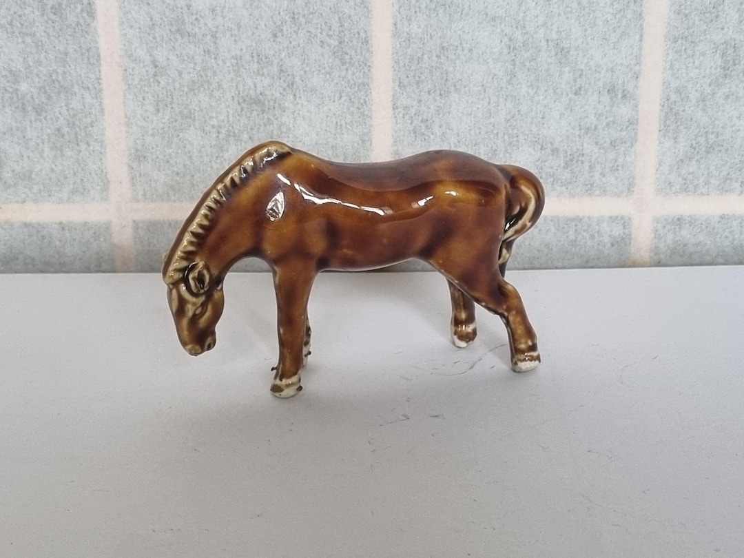 German Porcelain Horse Vintage Brown Glazed Folk Art Figurine Small ...