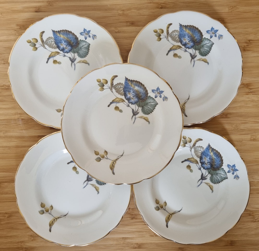 Small Tea Plate, Regency England, Fine Bone China, Blue Leaf Botanical ...