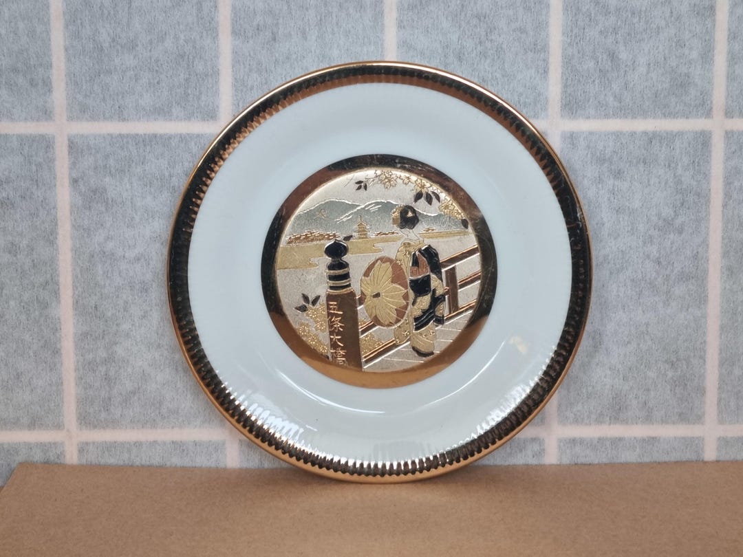 Japanese Chokin Plate Geisha Scene | Vintage Hand Painted Ceramic Wall ...