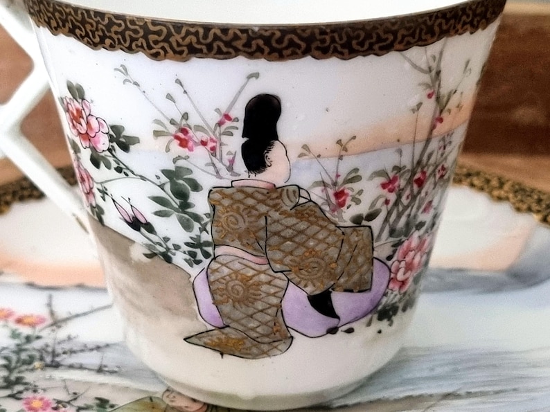 Antique Japanese Geisha Tea Cup Set | Hand-painted Porcelain Teacup ...
