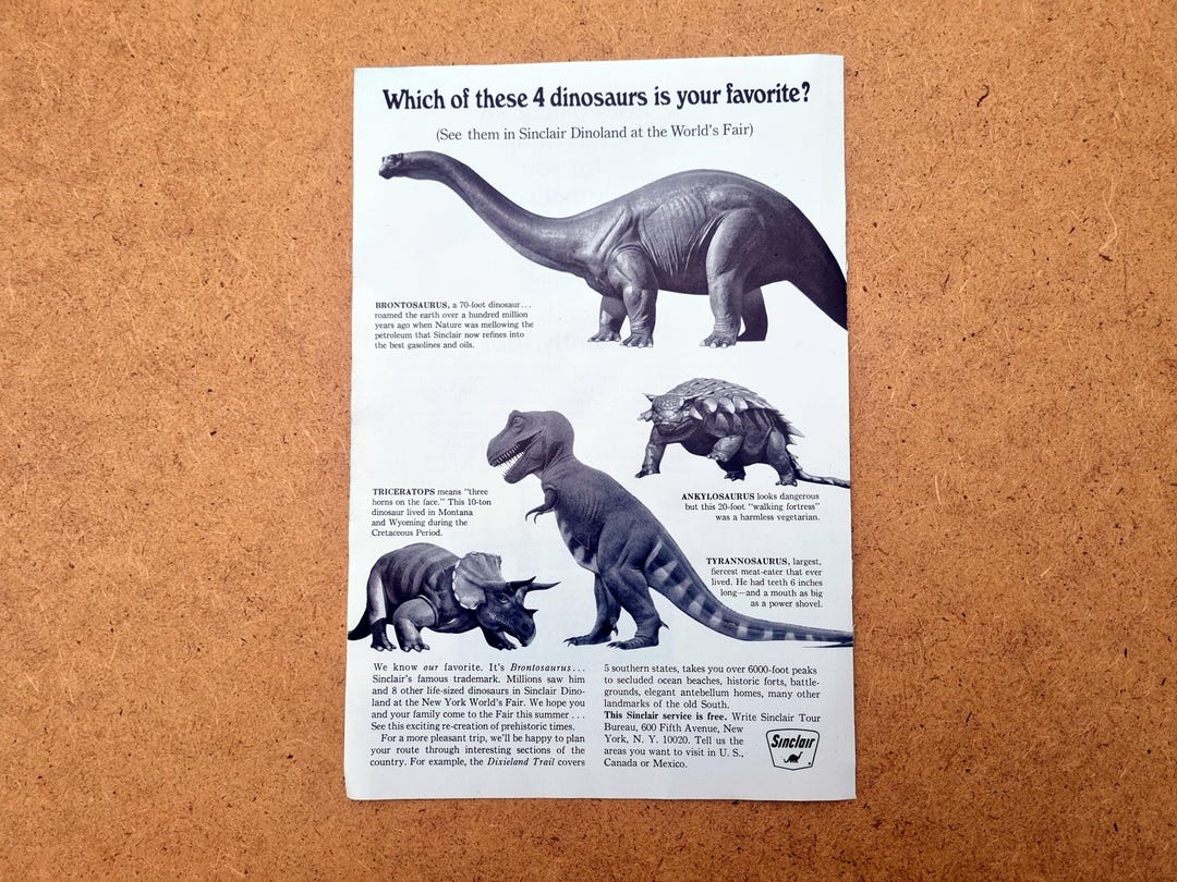 1960s Sinclair Oil Dinosaur Ad, 1965 Print Ad Magazine Advertisement ...