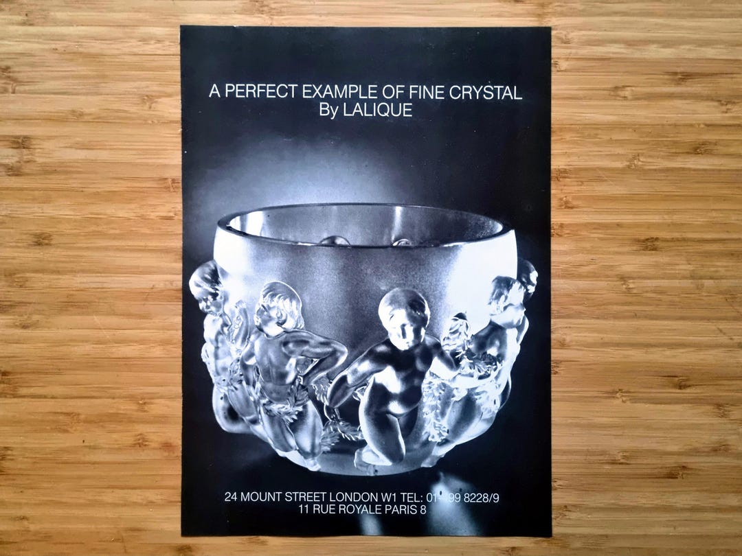 Vintage Magazine Print Ad, Luxury Crystal Glassware Art, Lalique Cherub ...