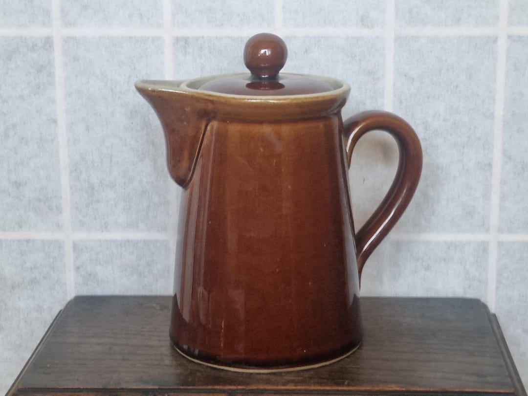 Denby Small Coffee Pot, 1 Pint Vintage English Stoneware in Deep Brown ...