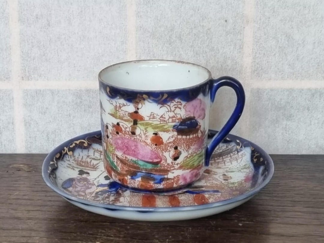 Japanese Geisha Tea Cup Set | Vintage Kutani Porcelain | Hand Painted ...