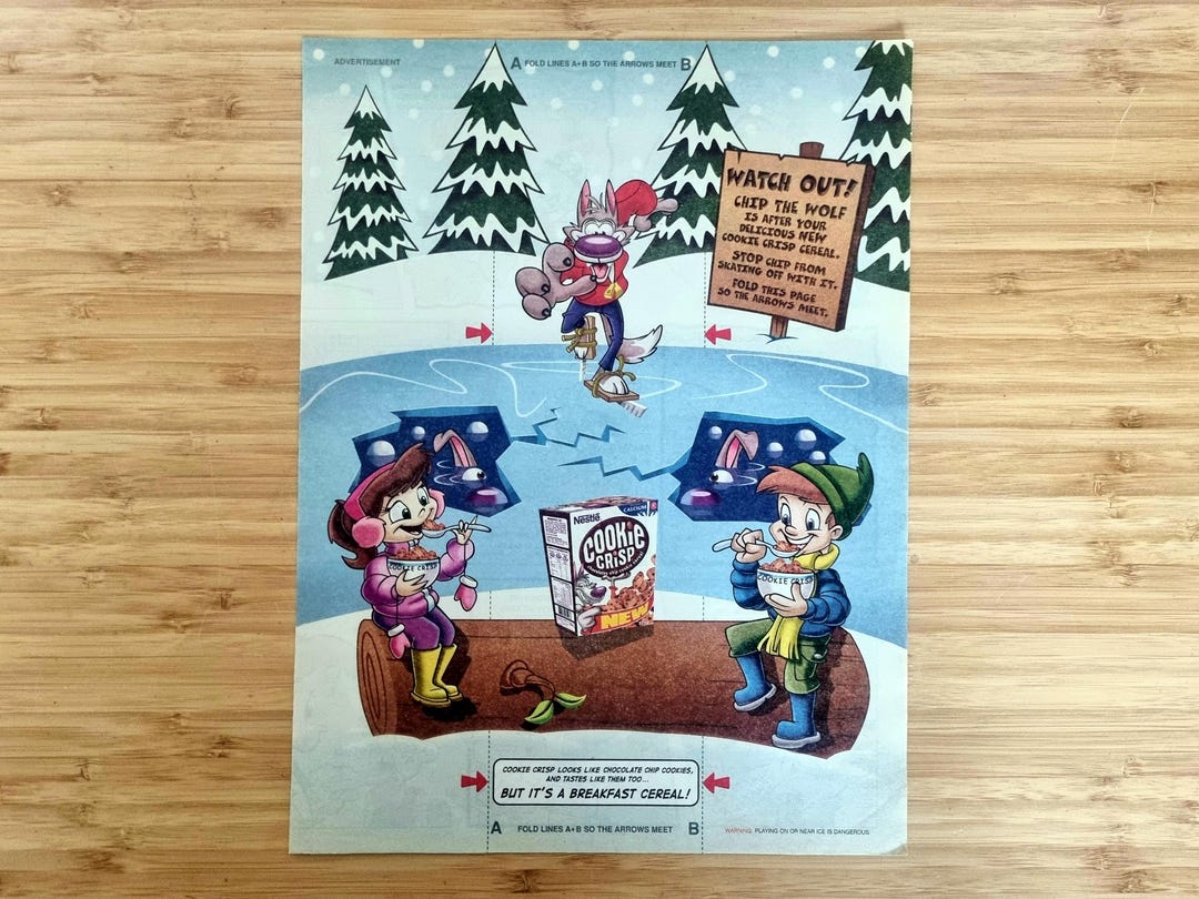 Original 1990s Cookie Crisp Magazine Ad, Chip the Wolf, Winter Ice ...