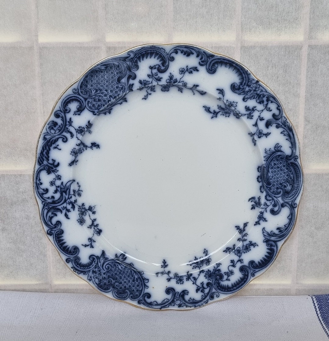 1930s Flow Blue Plate | Bishop Stonier England Melville Pattern ...