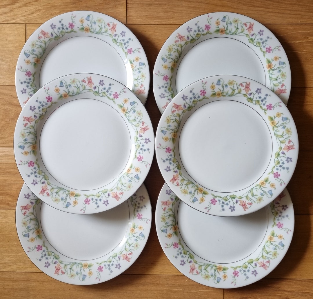 Crown Ming Plates Set 6 | Spring Floral China 10.5 Inch | Fine ...