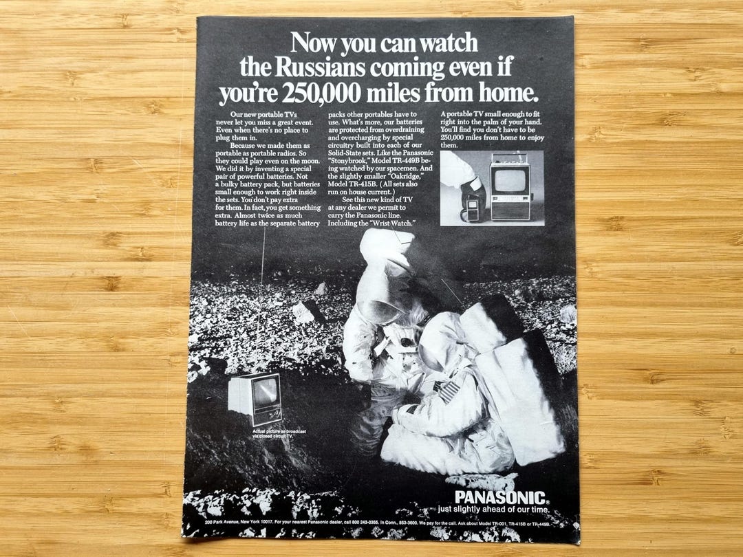 Vintage Magazine Advertisement Print, Panasonic Portable TV, Space Race ...