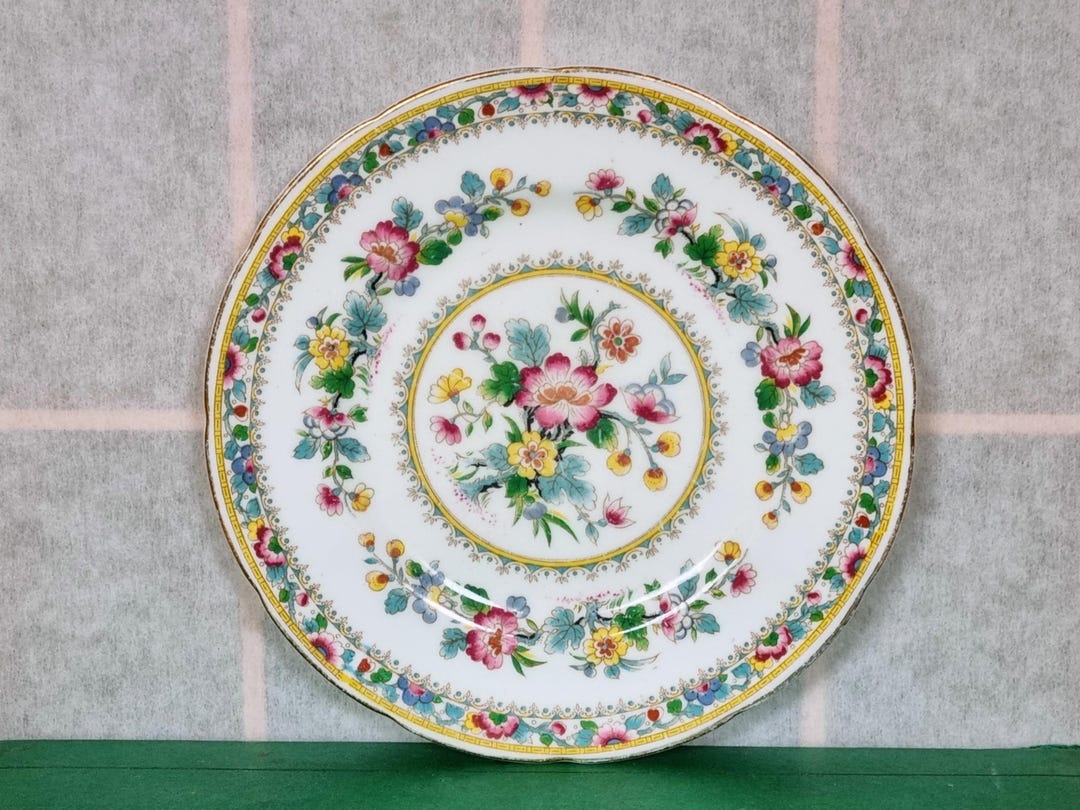 Foley Ming Rose Plate | Vintage English Bone China | Pink Blue Floral ...