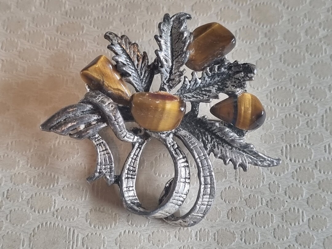 Scottish Thistle Brooch | Tigers Eye Silver Statement Pin | Medieval ...