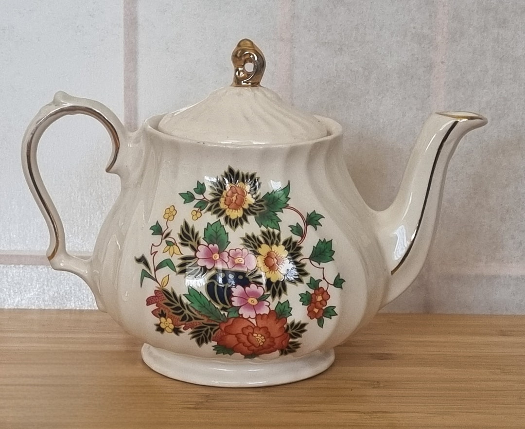 Small Floral Teapot Sadler | Vintage British Orange Flower Tea Pot for ...
