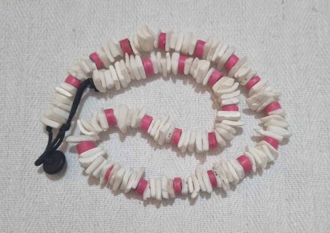 Puka Shell Chip Necklace With White Stone Chips and Toggle Clasp ...
