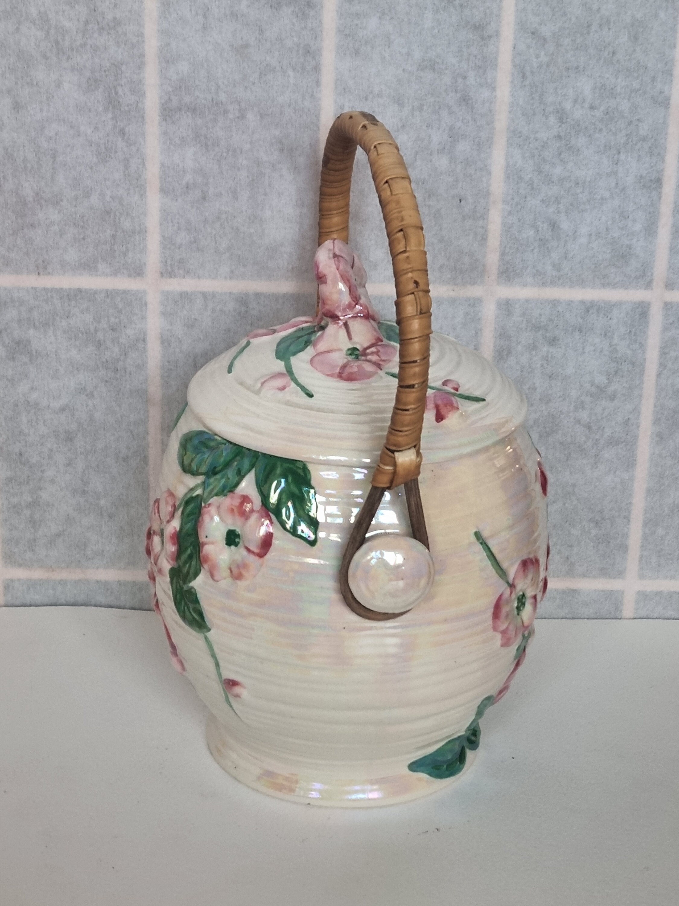 Maling Pottery Biscuit Barrel | 1930s Floral Lustreware Cookie Jar ...
