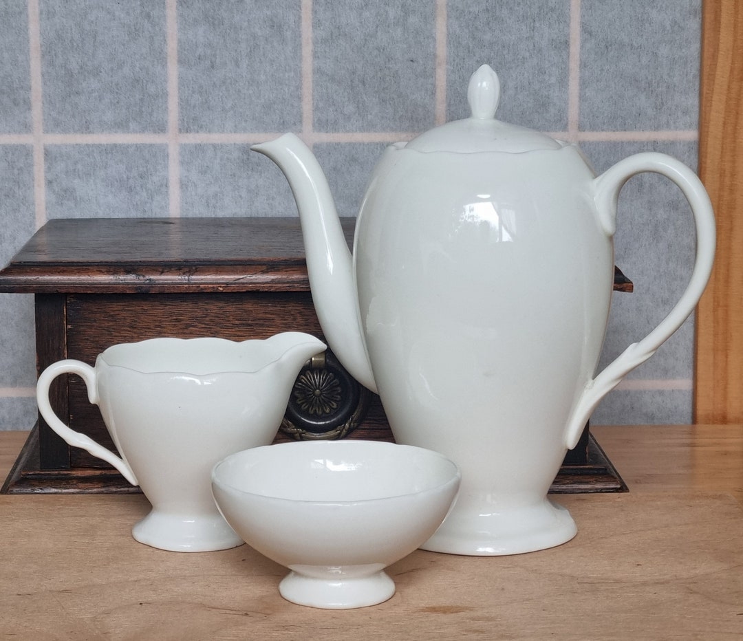 White Coffee Set | Vintage Porcelain Coffee Pot Creamer Sugar Bowl ...