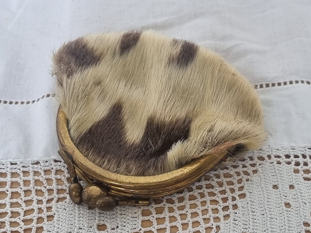 Antique Fur Coin Purse Reindeer Hair Skin Red Lining 2 Sectioned Rare ...