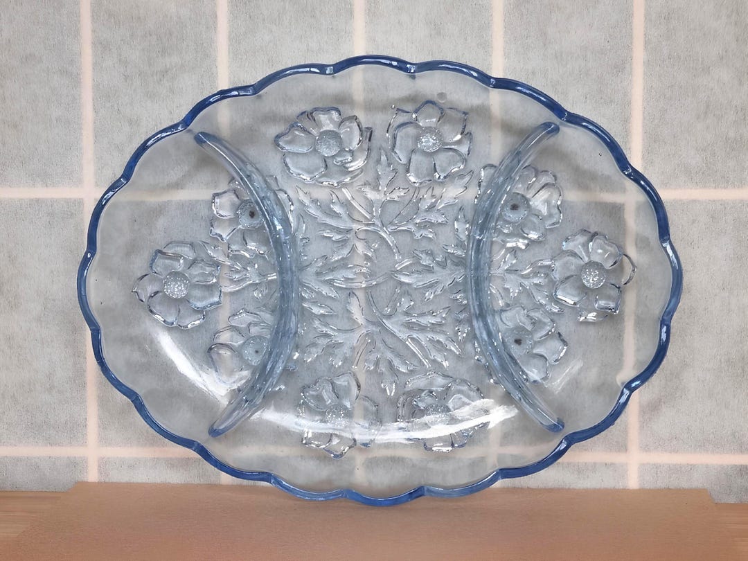Baguley Blue Glass Tray, Art Deco Vanity Decor, Jewellery Holder ...
