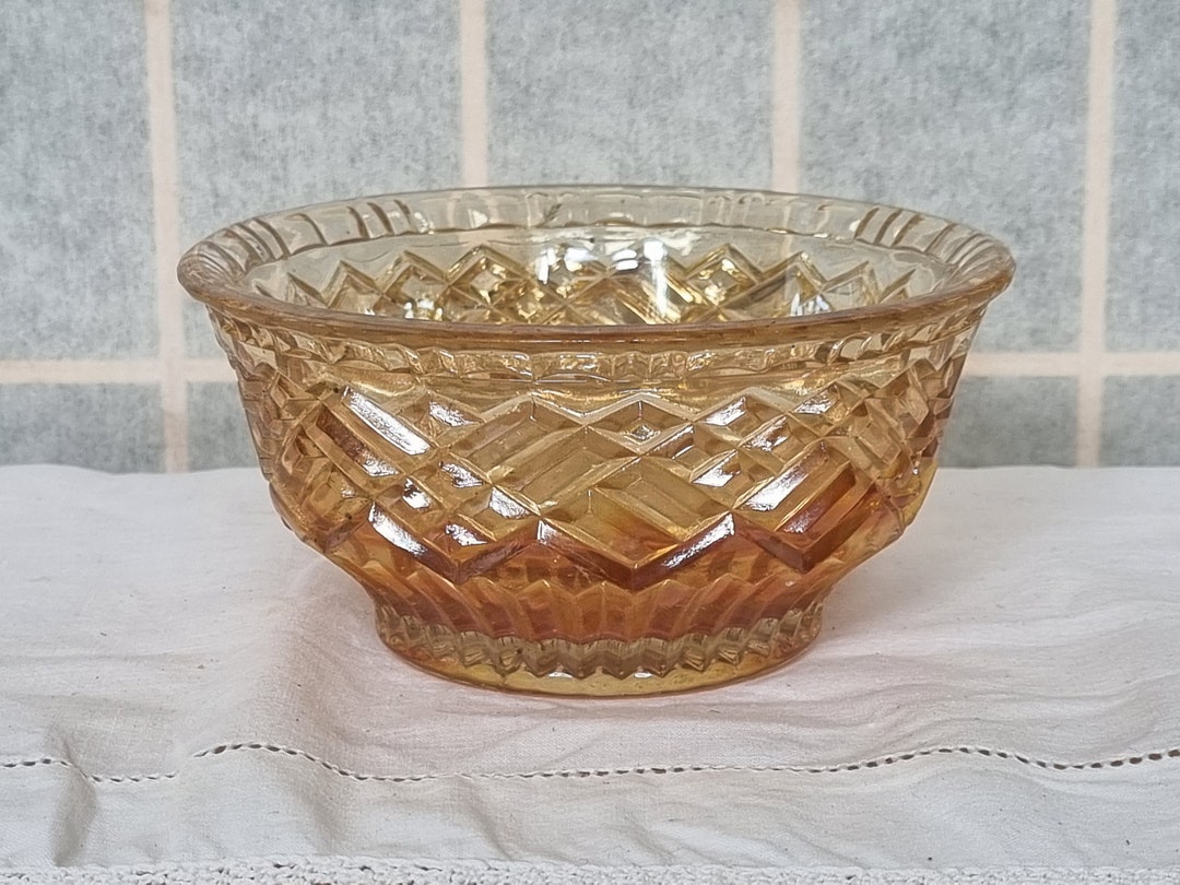 Orange Carnival Glass Bowl - Vintage Diamond Pattern Pressed Glass ...