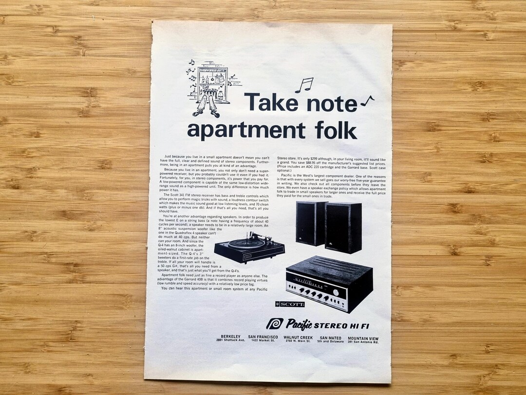 Vintage Hi Fi Audio Ad, Pacific Stereo 1960s Turntable Receiver, Retro ...