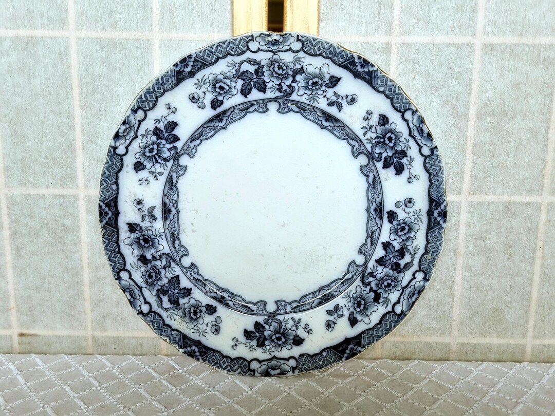 Antique English Decorative Plate, Blue and White Floral China ...