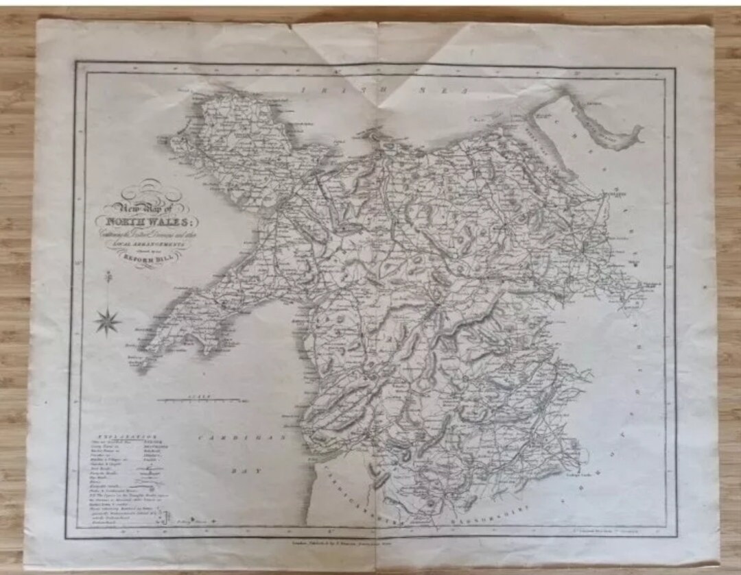 Antique Wales Map 1832 | Reform Bill Era Historical Document | Large 19 ...