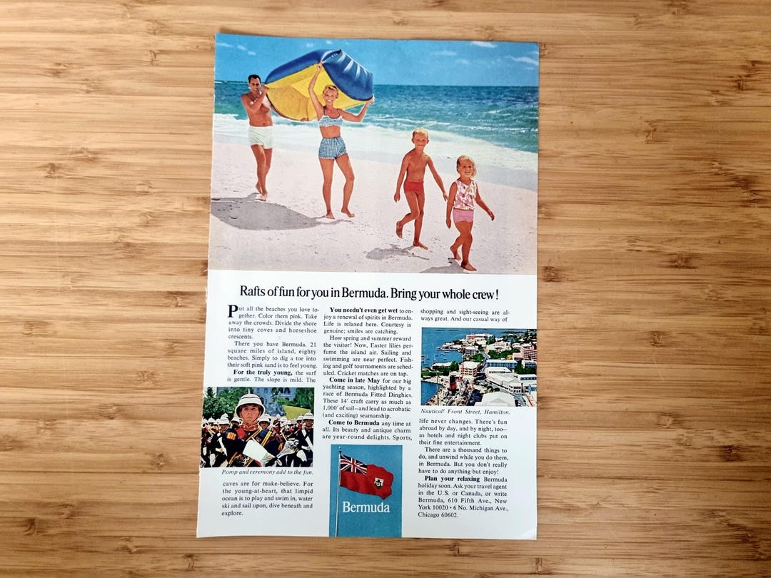 Bermuda Original 1960s Vintage Color Print Advertisement, Magazine ...