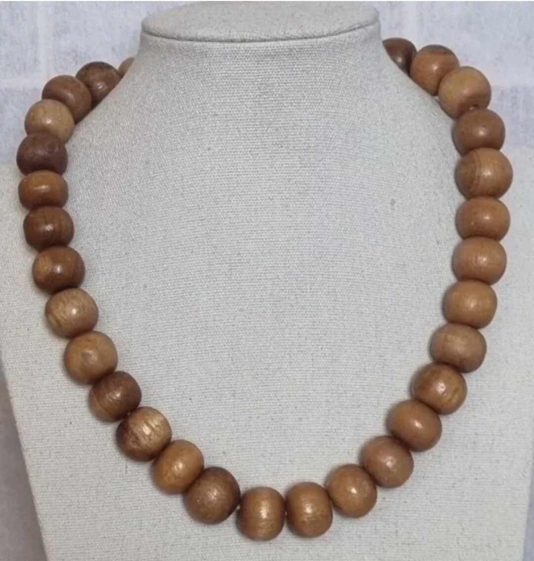 Vintage Wooden Bead Necklace | Large Natural Wood Beads | 90s Bohemian ...