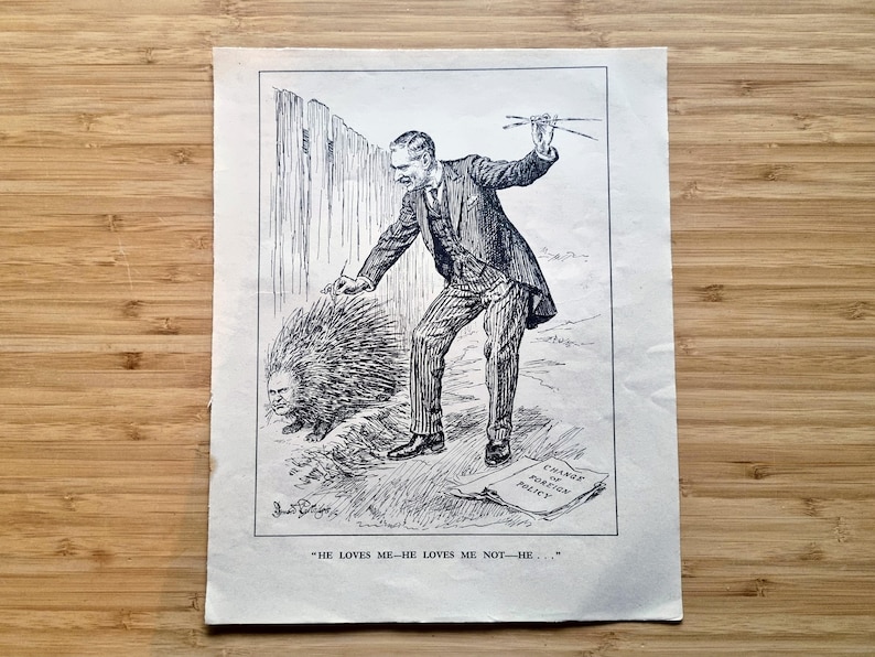 Vintage Political Cartoon Art, Chamberlain Mussolini Satire Print ...
