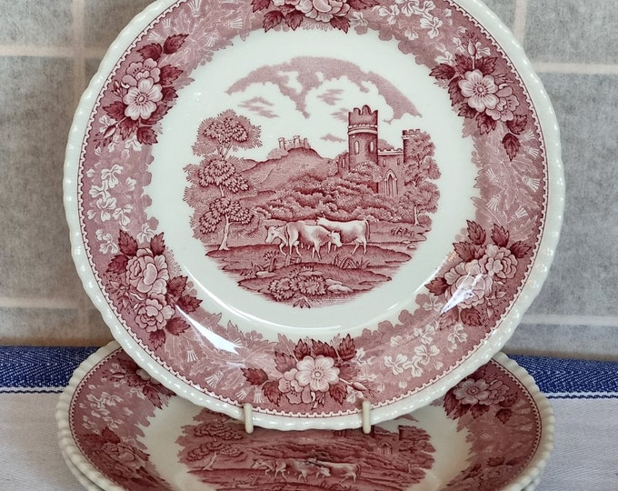 Red Transferware Adams Plates | English Scenic Castle 8 Inch China Set ...