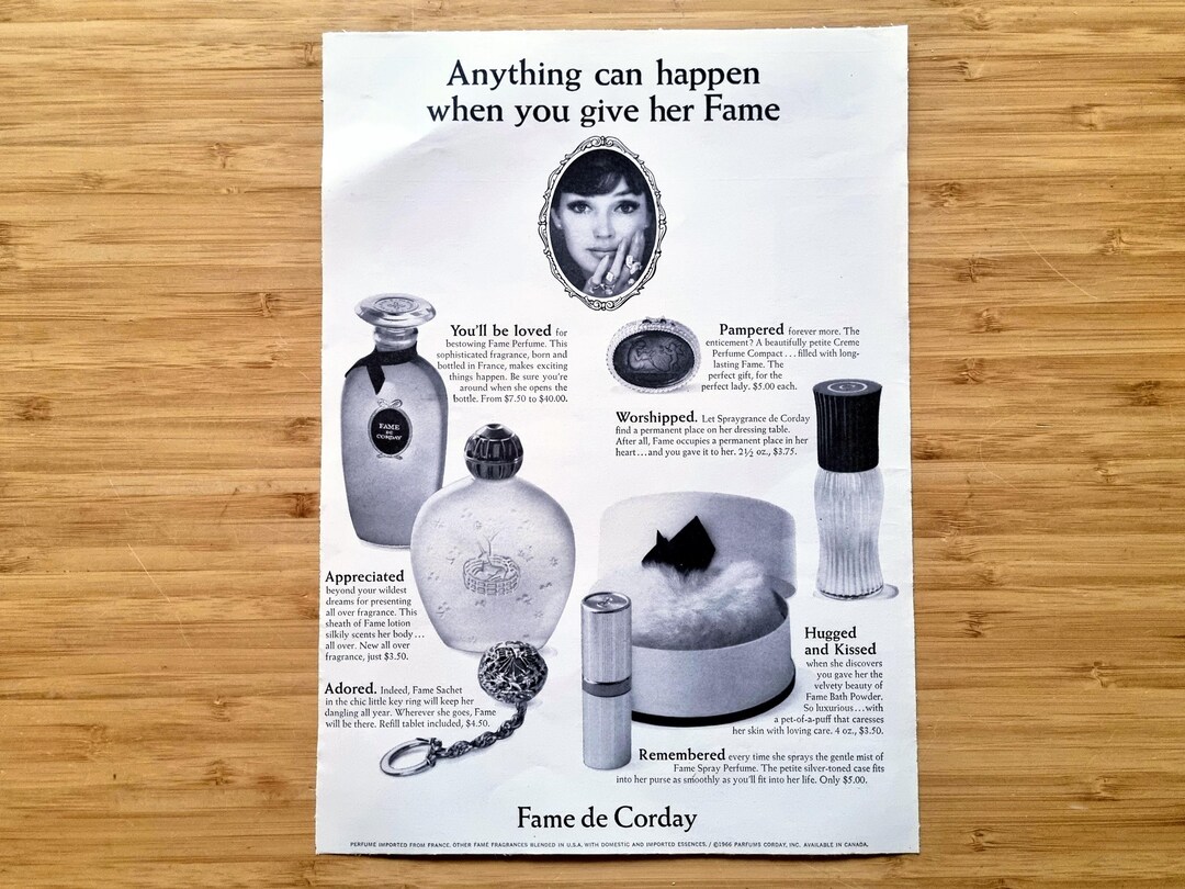 1960s Fame De Corday Perfume Magazine Ad, “anything Can Happen” Black ...