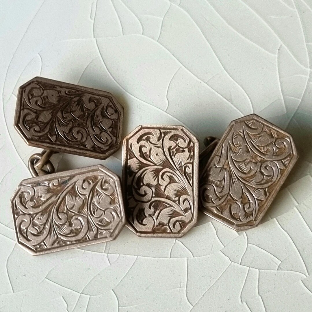 Antique Gold Tone Cufflinks | English Etched Floral Design | Victorian ...