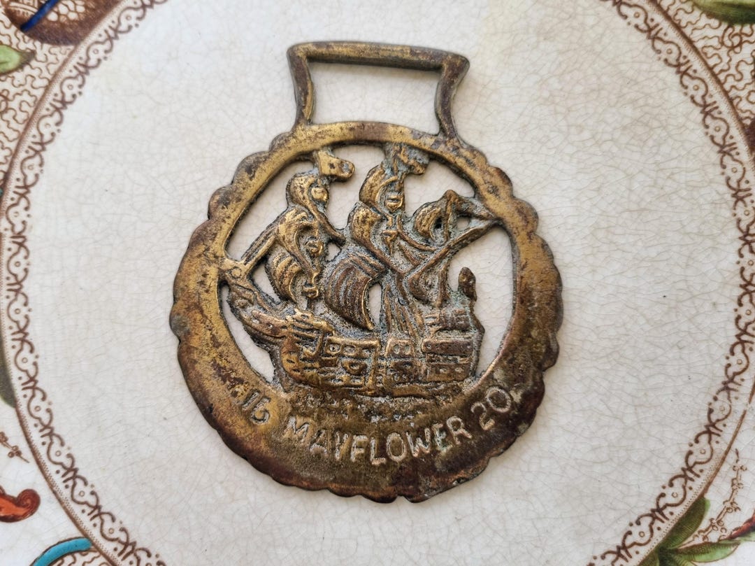 Vintage Horse Brass Medallion, Mayflower 1620 Pilgrim Ship, 1950s ...