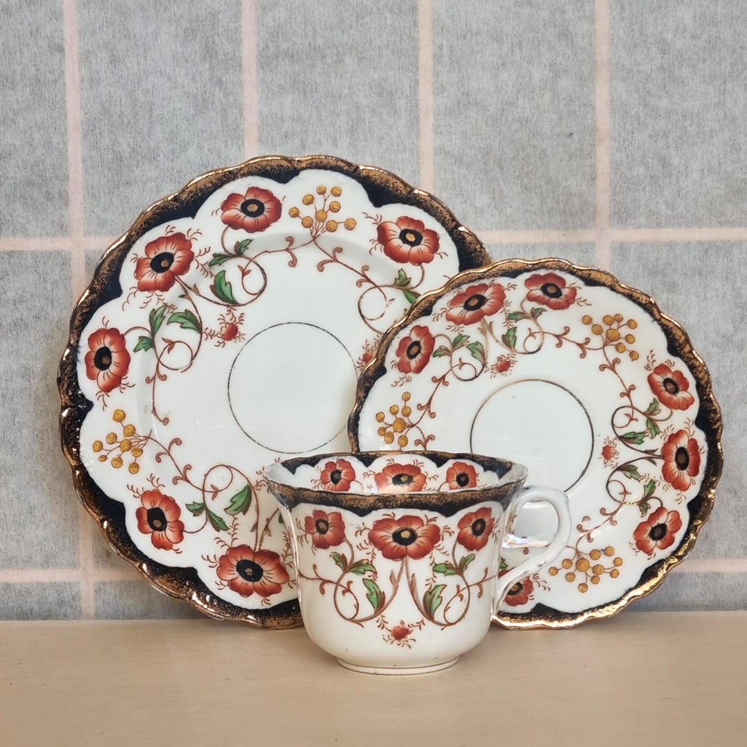 Victorian Imari Tea Trio Antique Cartwright Edwards 1890s Hand Painted ...