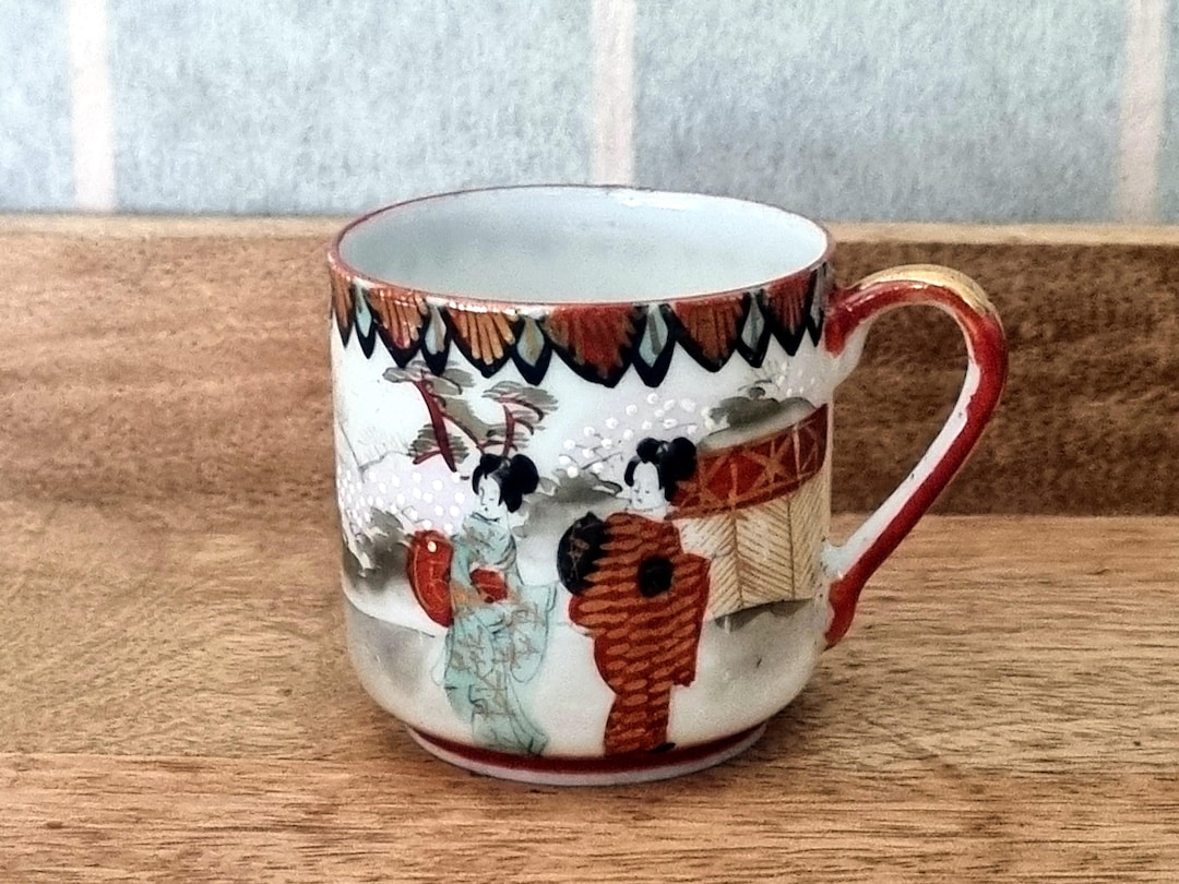 Antique Japanese Floral Geisha Tea Cup, Vintage Oriental Porcelain ...