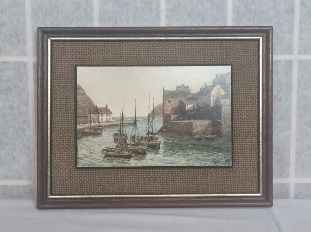 Vintage Staithes Harbor Print Kevin Platt Yorkshire Coastal Art 1970s ...